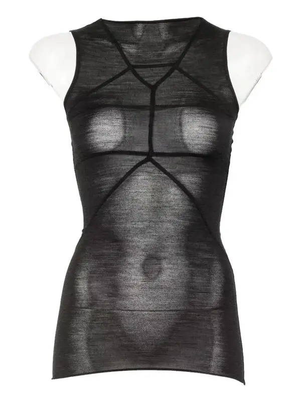 Rick Owens Sheer Panelled Top - Black