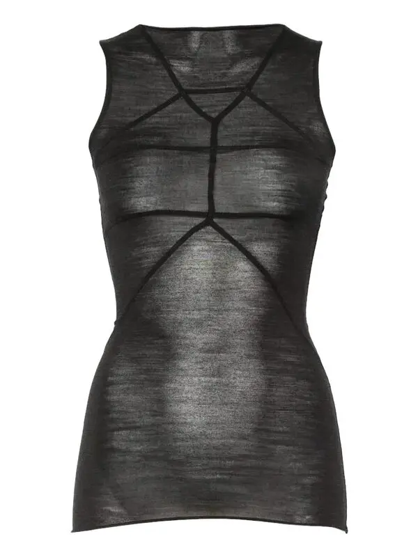 Rick Owens Sheer Panelled Boat Neck Sleeveless Top - Black
