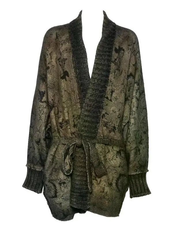 Avant Toi Jacquard Knit Belted Coat - Green