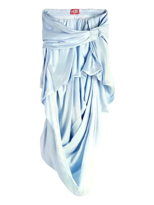 DIESEL® Draped Satin Midi Skirt With Lace-trim - Blue