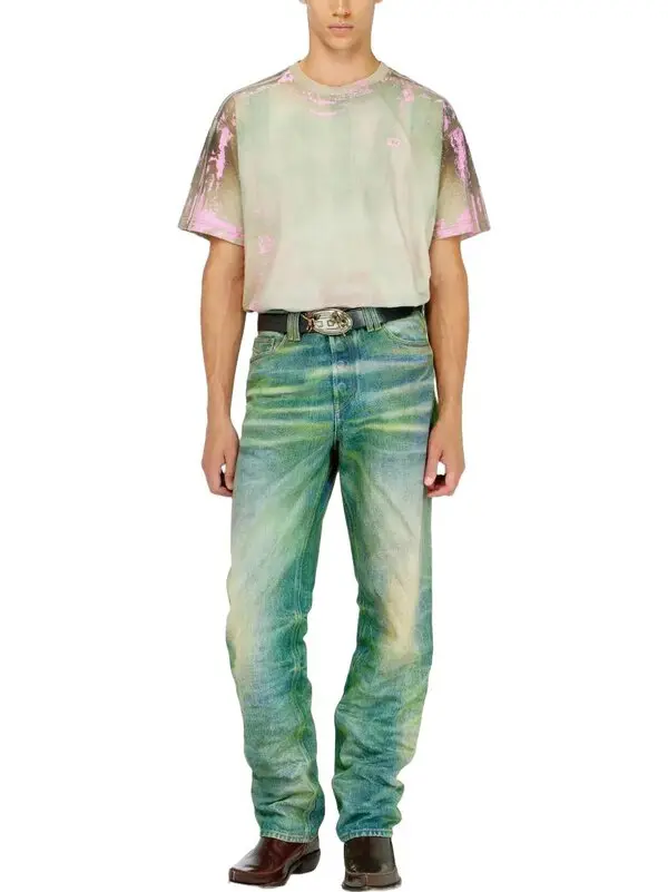 DIESEL® T-shirt In Cracked Leather-effect Jersey - Neutrals