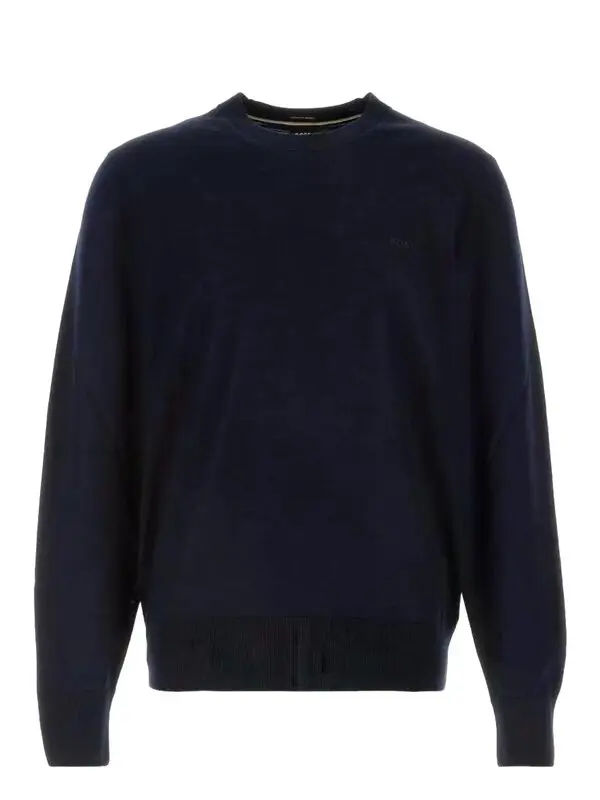 BOSS Merino-wool Sweater With Logo Embroidery - Blue