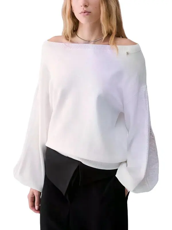 Liu Jo Off-the-shoulder Sweater With Lace Inserts - White