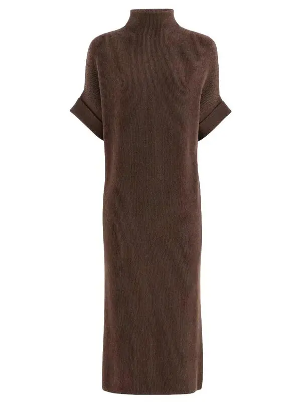 Brunello Cucinelli Cashmere Rib-knit Mock-neck Dress - Brown