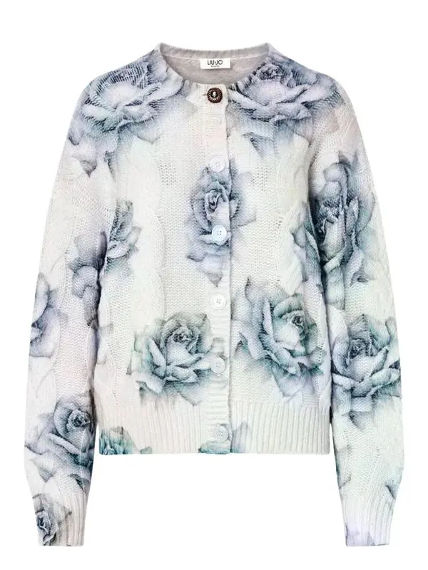 Liu Jo Wool Cardigan With Rose Print - White