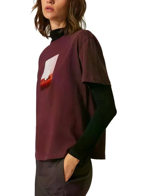 TWINSET Regular Crewneck T-shirt With Rabbit Print - Red