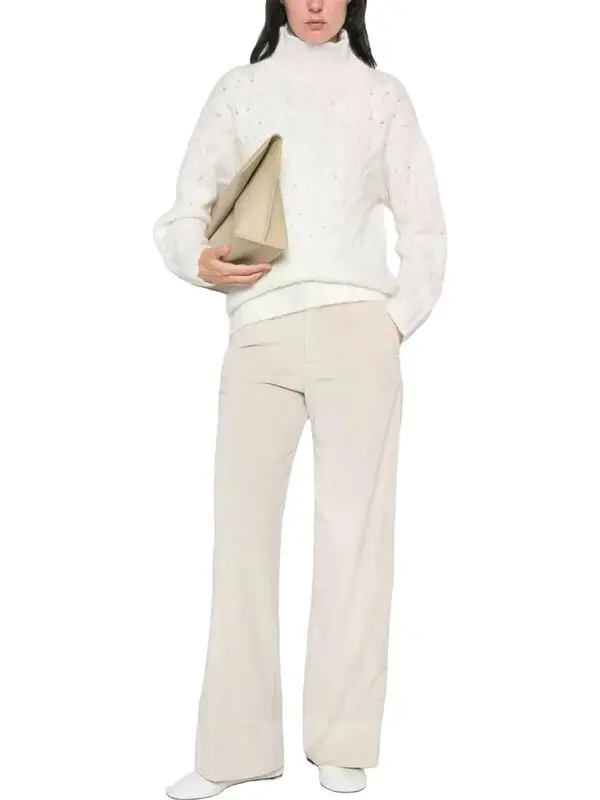 Fabiana Filippi Cable Knit Sequin Embellished High Neck Sweater - Neutrals