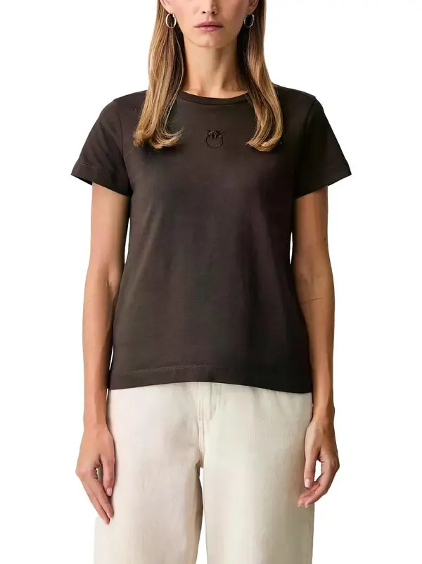 Pinko Love Birds-logo Cotton T-shirt - Brown