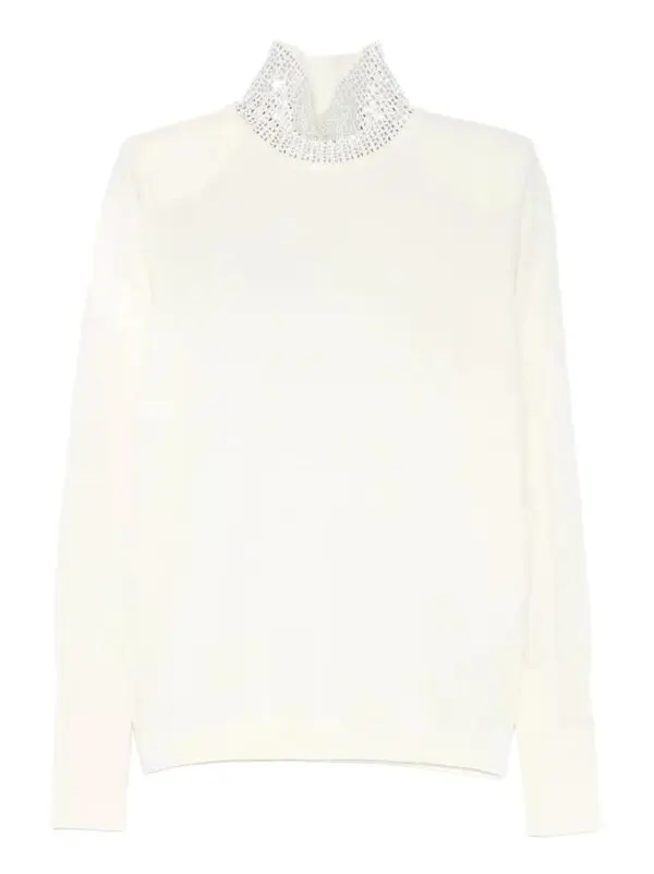 CIRCUS HOTEL Crystal-embellished Padded-shoulder Sweater - White