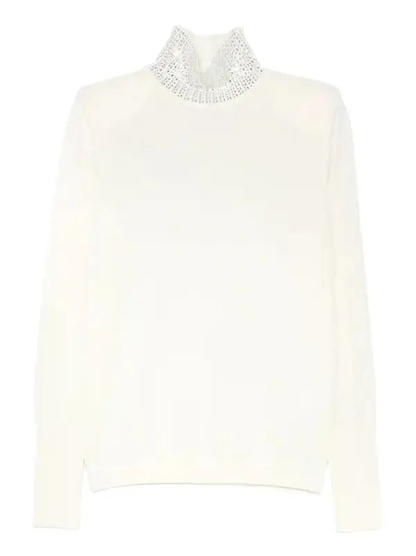 CIRCUS HOTEL Crystal-embellished Padded-shoulder High Neck Sweater - White
