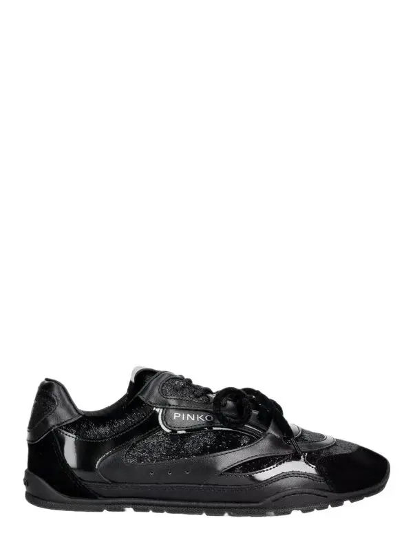 Pinko Yulia Logo-plaque Panelled Leather Sneakers - Black
