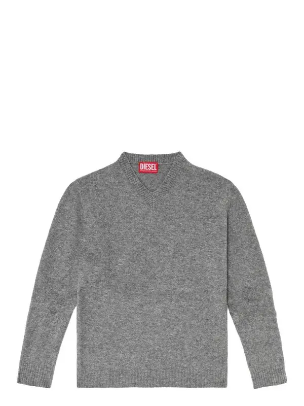 DIESEL® V-neck Jumper In Wrinkled Boiled Knit - Grey