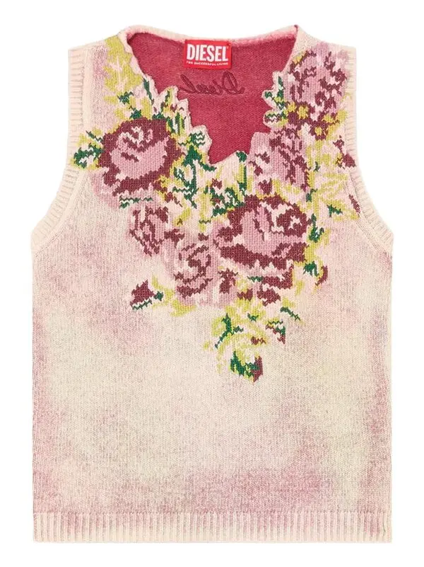 DIESEL® Vest In Floral Wool-blend Knit - Pink