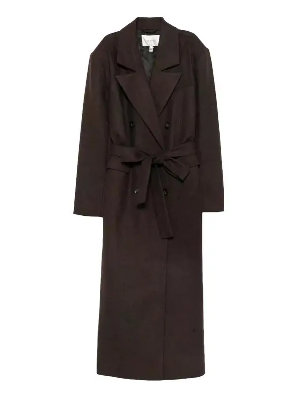 GESTUZ Double-breasted Belted Coat - Brown
