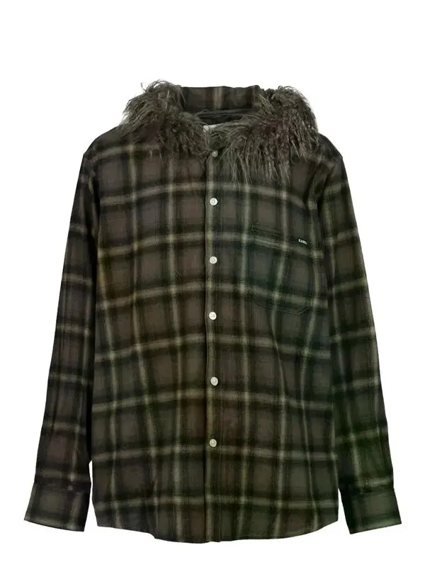 KAMIYA Faux-fur-trim Hooded Check Overshirt - Brown