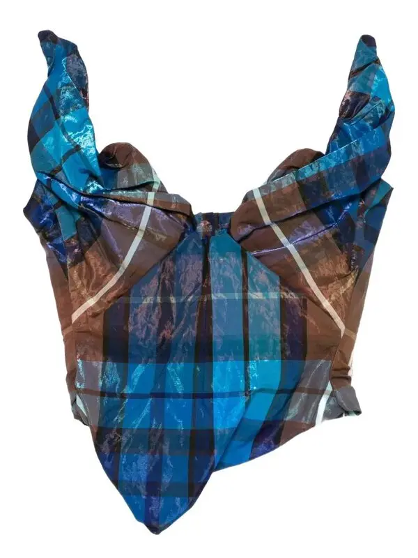 VIVIENNE WESTWOOD Tartan-print Draped Corset Top - Blue