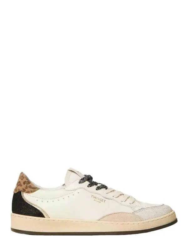 TWINSET Leather Trainers With Logo And Laminated Inserts - Neutrals