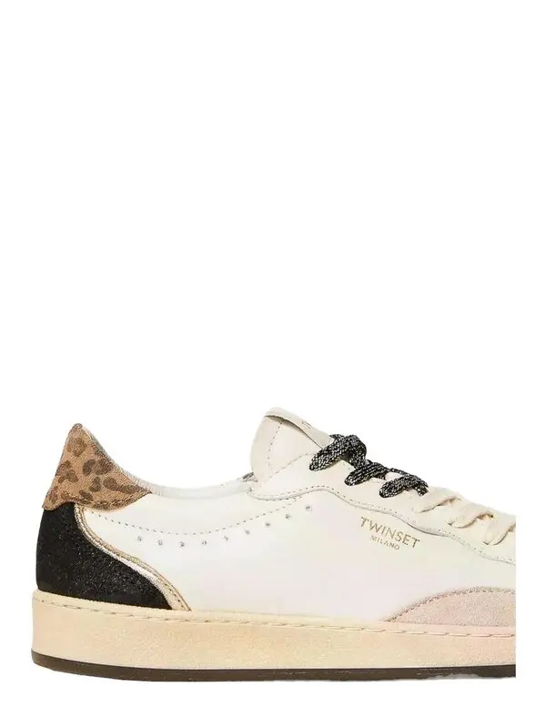 TWINSET Leather Trainers With Logo And Laminated Inserts - Neutrals