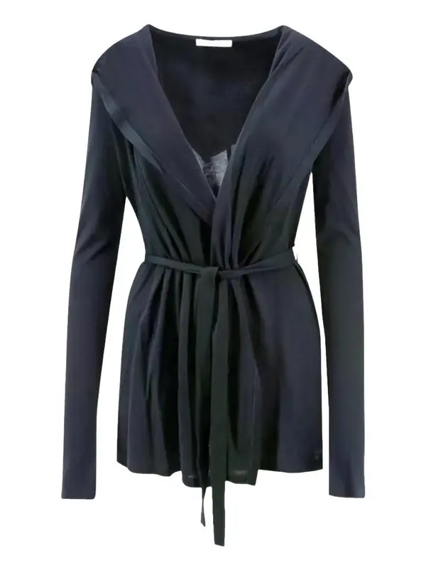 Max Mara Belted Hooded Cardigan With Stitched Detailing - Blue