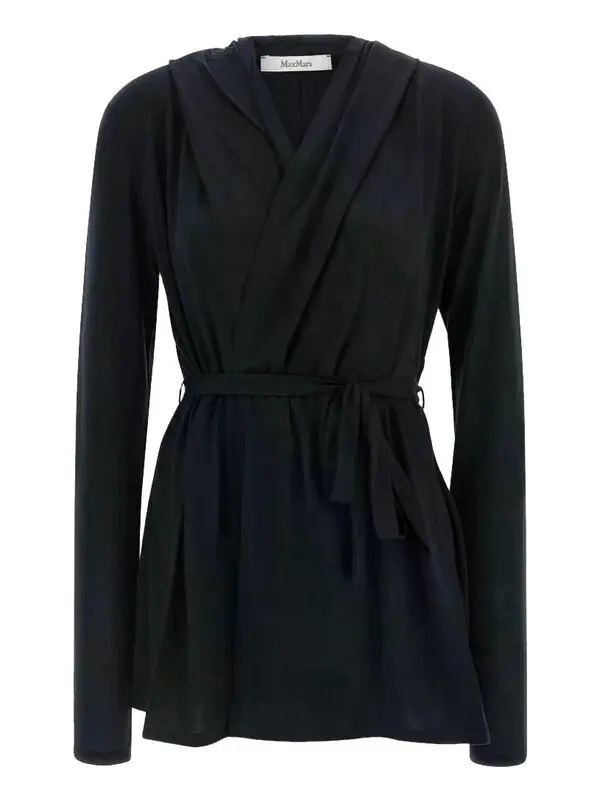 Max Mara Belted Hooded Cardigan With Stitched Detailing - Blue