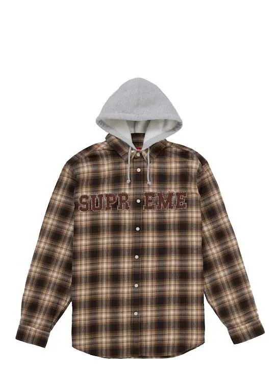 Supreme Applique Hooded Flannel Shirt - Brown