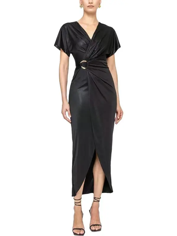 NISSA Metallic Detail Midi Dress - Black