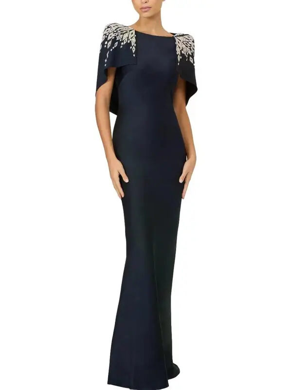 Jenny Packham Ophelia Gown With Embellished Cape Sleeves - Blue