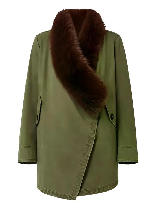 Liu Jo Faux Fur Collar Coat - Green