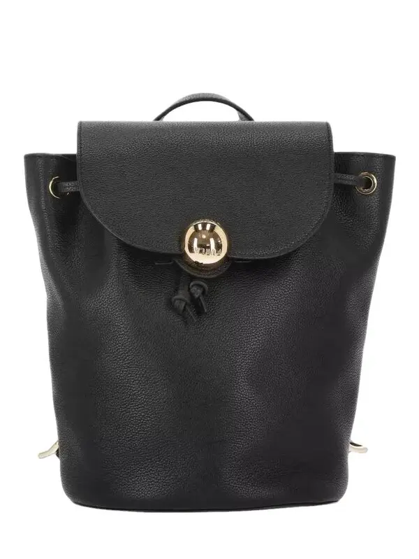 Furla Logo-plaque Pebbled Leather Backpack - Black
