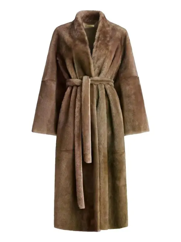 Nour Hammour Davos Shearling Robe Coat - Brown