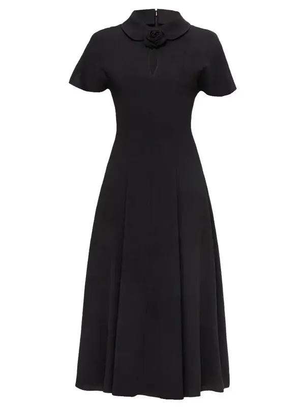 NISSA Floral-detail Midi Dress - Black
