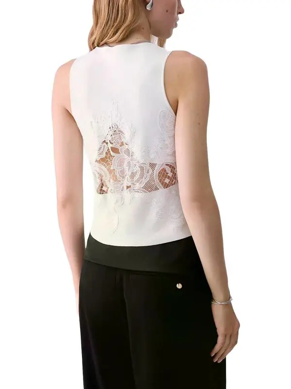 Liu Jo Knit Vest With Lace Detail - White