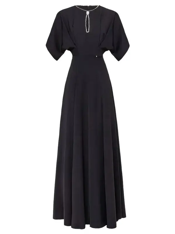NISSA Crystal Embellished Maxi Dress - Black