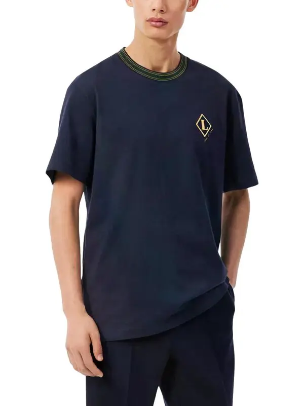 Lacoste Logo-embroidered Contrast-trim T-shirt - Blue
