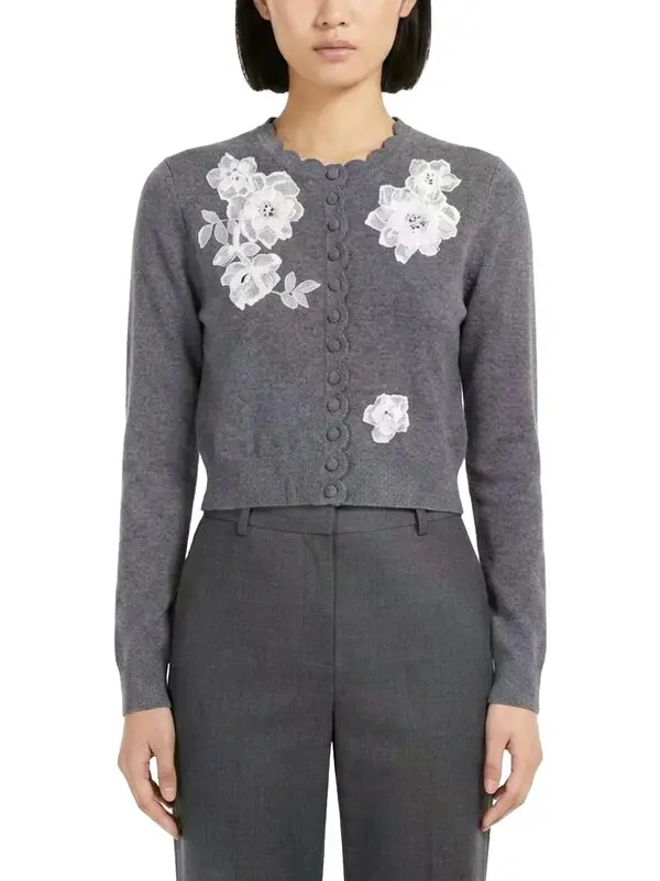 SELF-PORTRAIT Lace-flower Scalloped Cardigan - Grey