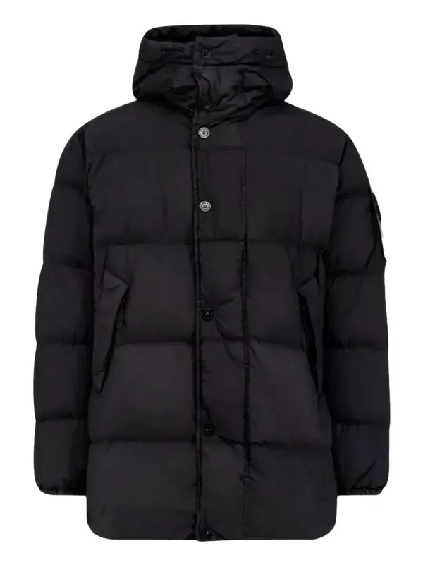 Stone Island Quilted Hooded Coat - Black