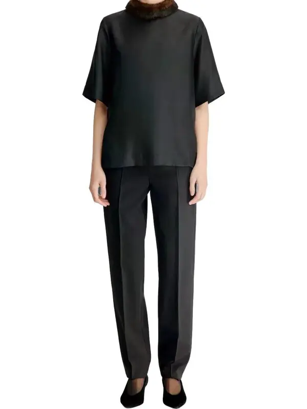 Loulou De Saison Dana Faux-fur Trim Blouse - Black