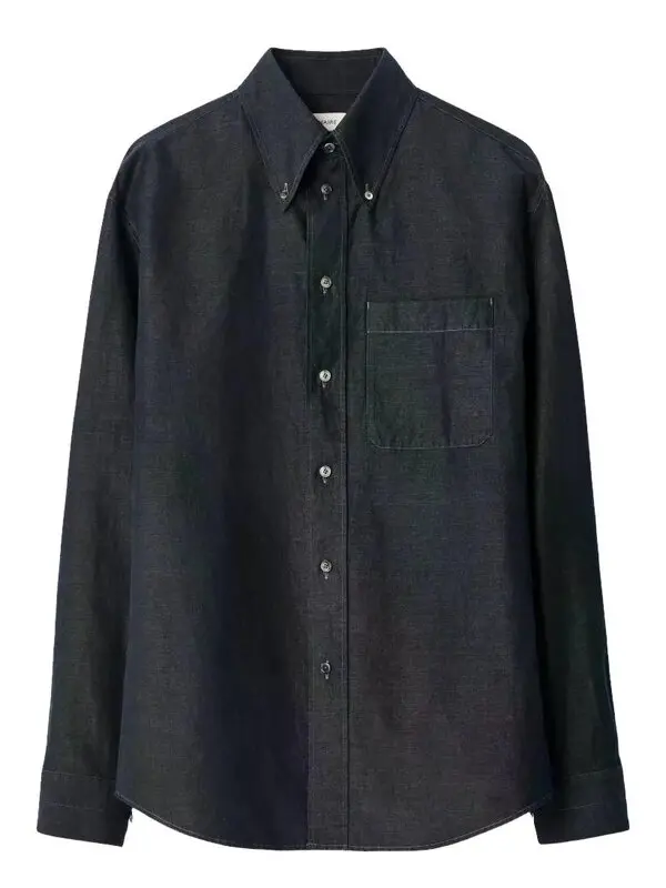 LEMAIRE Button-down Shirt In Linen And Cotton Chambray - Blue