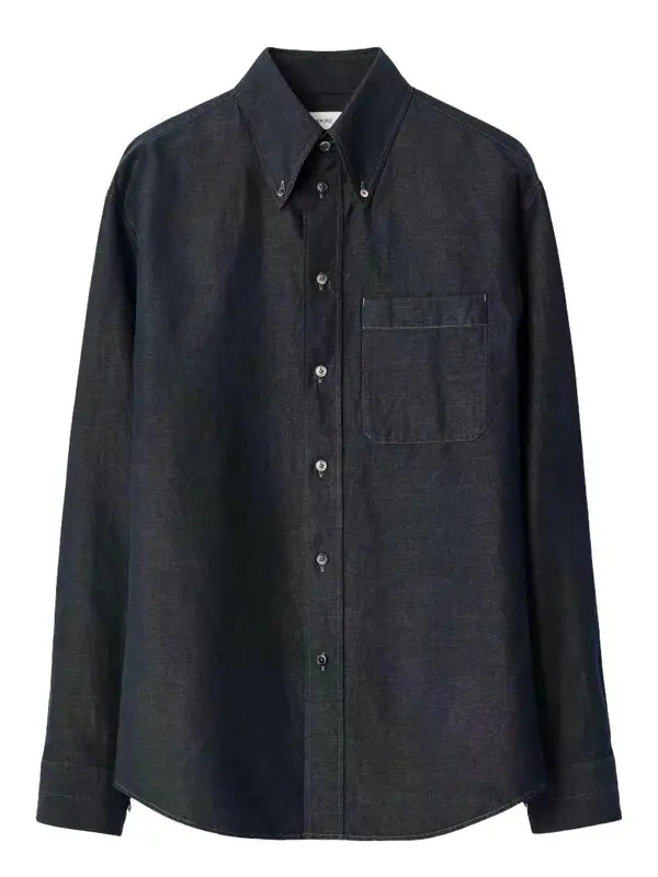LEMAIRE Button-down Shirt In Linen And Cotton Chambray - Blue