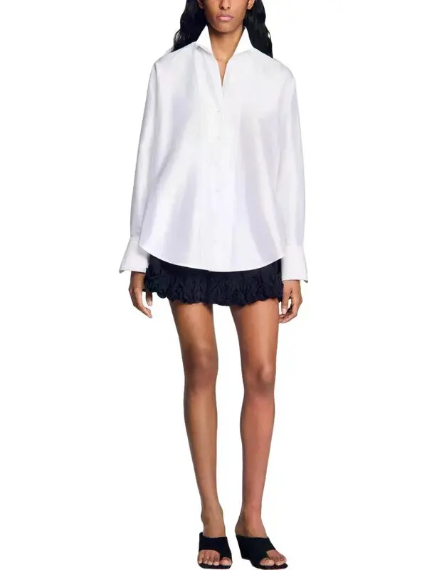 Sandro Oversized Silk Satin Shirt - White