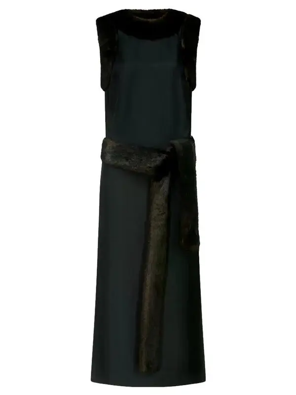 Loulou De Saison Luca Fur-trimmed Sleeveless Silk Midi Dress - Black