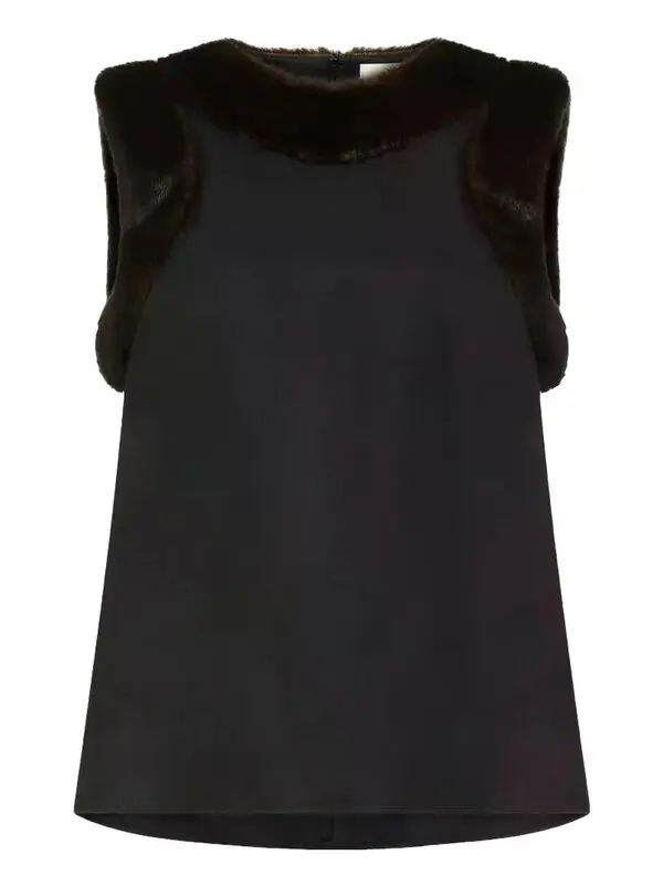 Loulou De Saison Zaira Faux-fur Trimmed Silk Top - Black