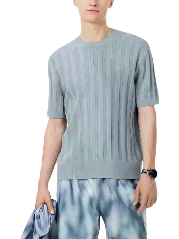 Lacoste Ribbed-knit Embroidered-logo T-shirt - Blue