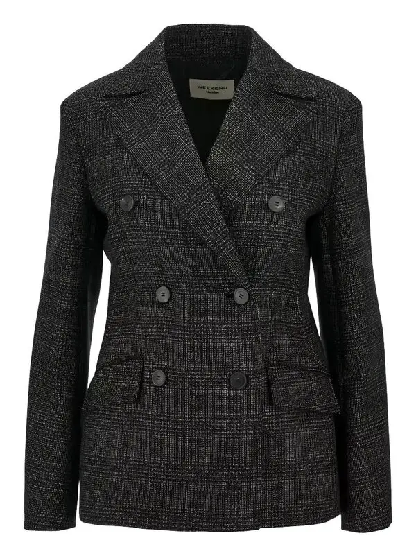 Max Mara Prince Of Wales Checked Double-breasted Wool Blazer - Grey