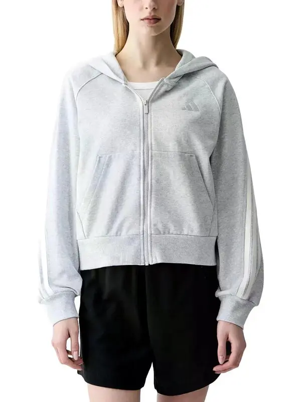 Adidas Logo Embroidered Zip-up Hoodie - Grey