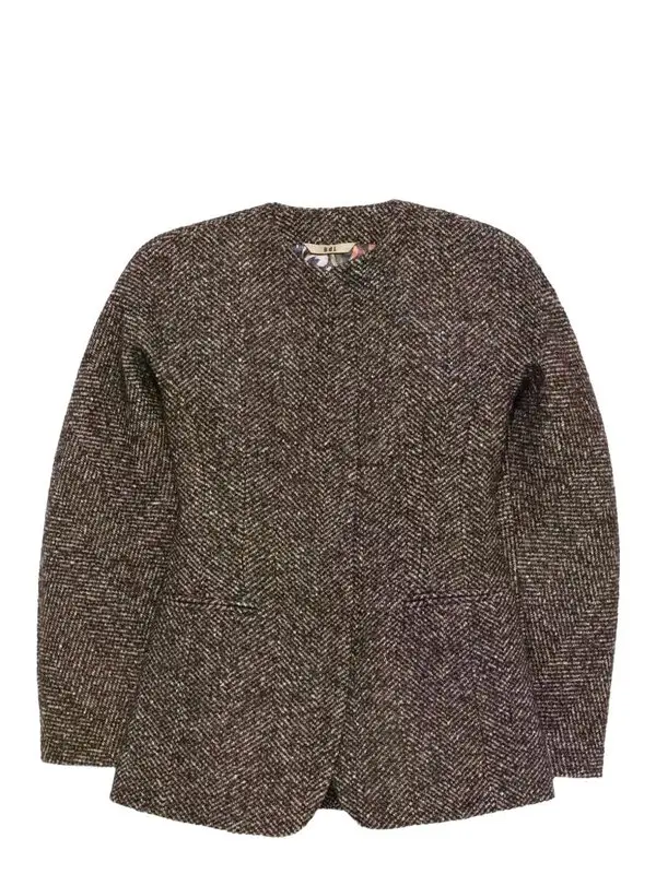 BAZAR DELUXE Herringbone Pattern Collarless Jacket - Brown