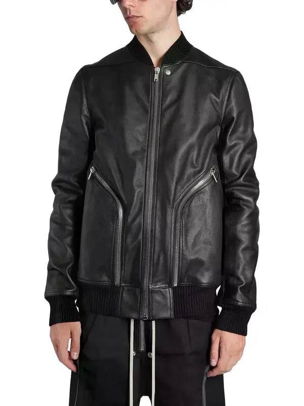 Rick Owens Heizer Zip-pocket Leather Bomber Jacket - Black