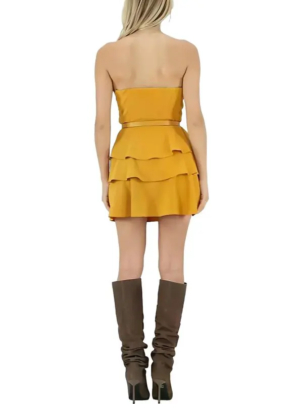 Elisabetta Franchi Belted Tiered Mini Dress - Yellow