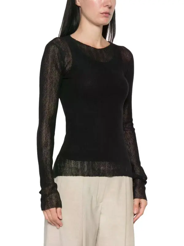 CORTANA Mesh-knit Long-sleeve Top - Black