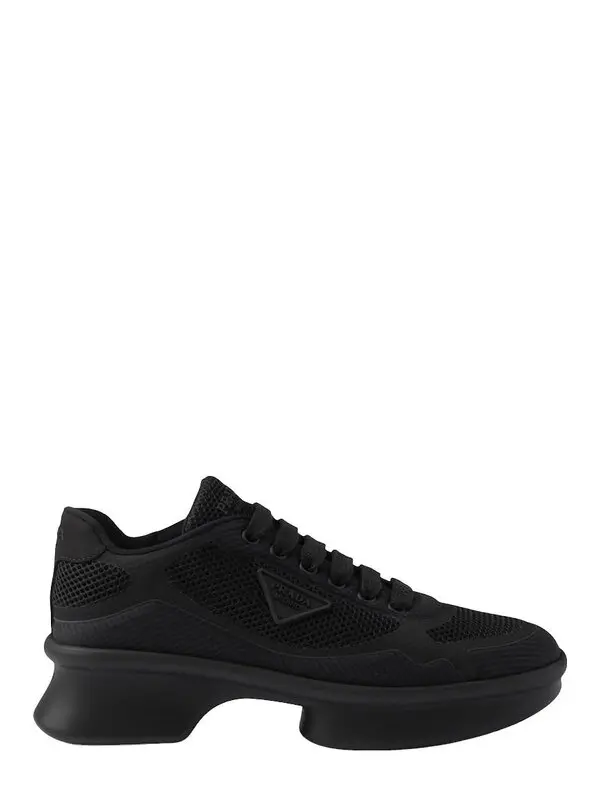 Prada Renylon And Mesh Lace-up Sneakers - Black